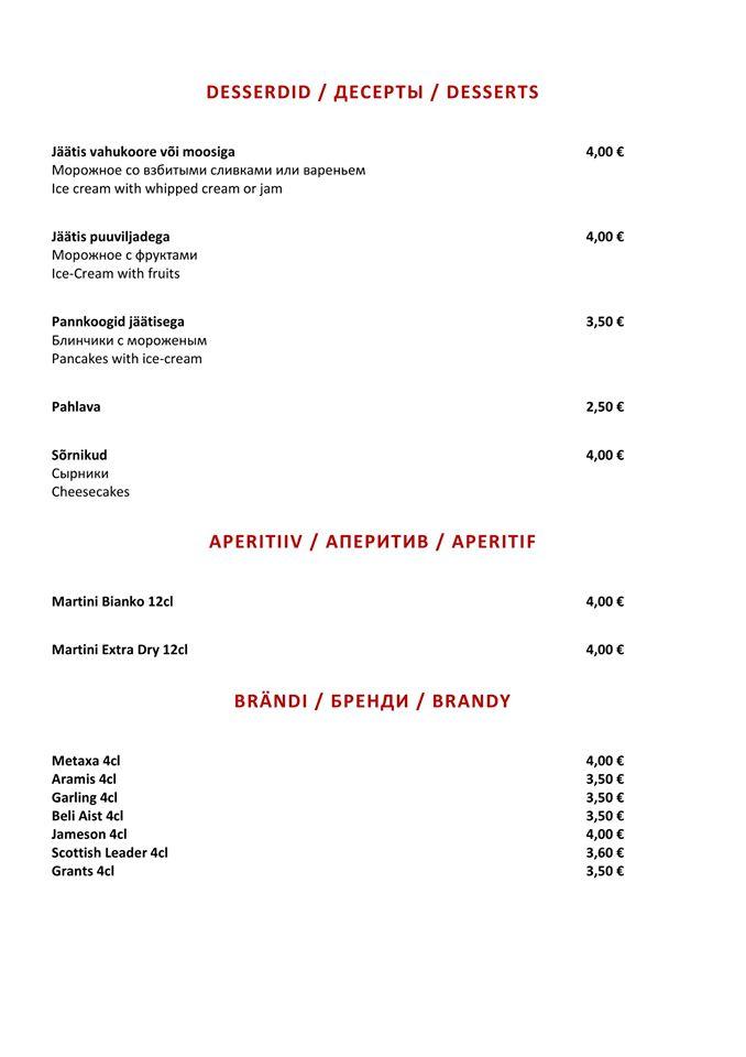 Menu at ZEYTUN pereresto restaurant, Tallinn