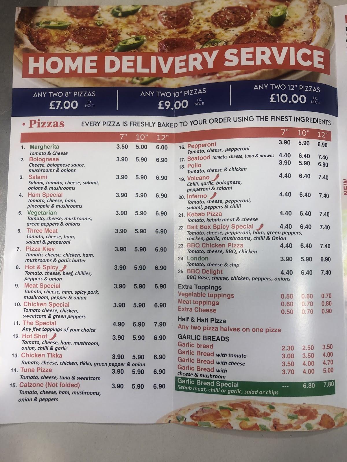 Menu at Bait Box Fish Bar, Ashington