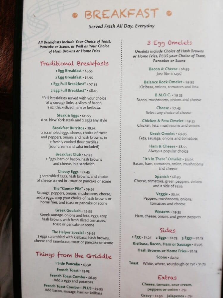 Menu at Balance Rock Eatery & Pub, Helper