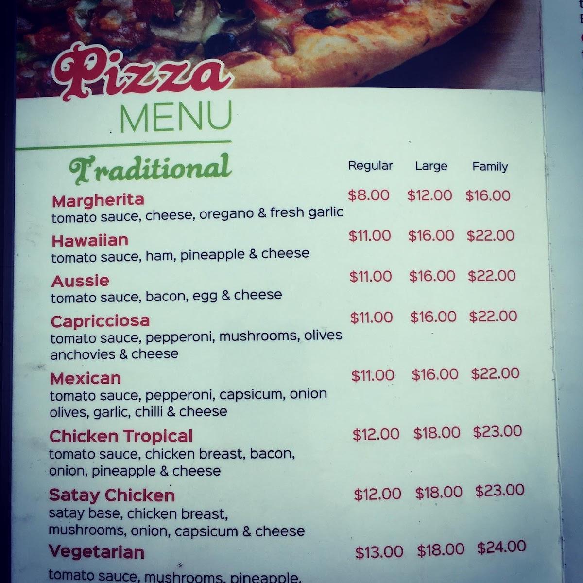 Menu at Bella M Pizzas fast food, Bundaberg North