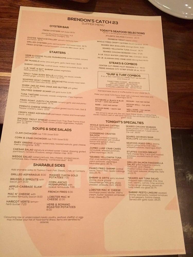 Menu at Brendon's Catch 23 pub & bar, Louisville
