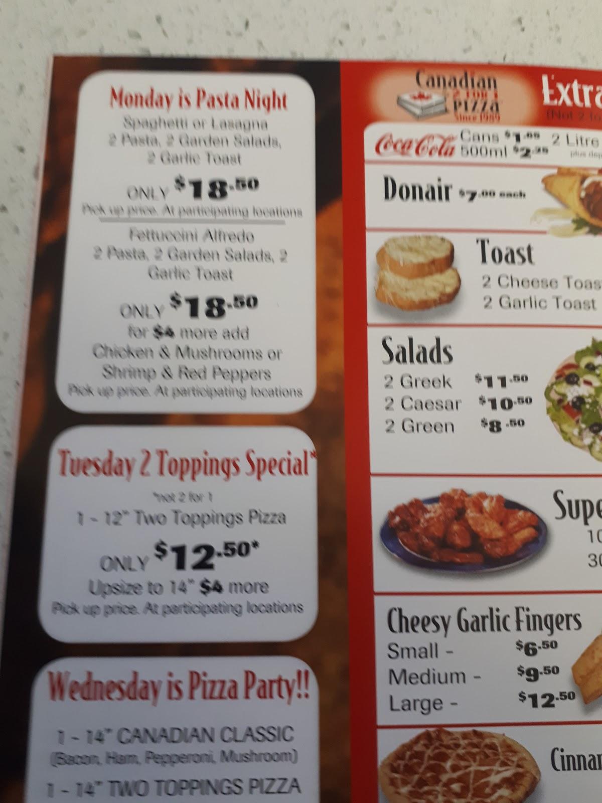 Menu at Canadian 2 For 1 Pizza pizzeria, West Kelowna