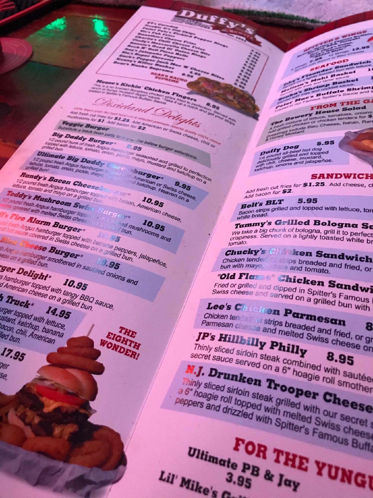 Menu at Duffy’s pub & bar, Myrtle Beach, 118 9th Ave N