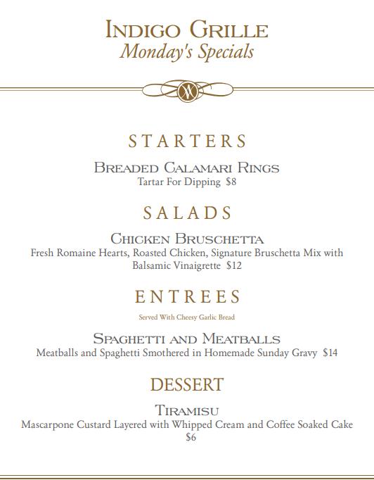 Menu at Indigo Grille pub & bar, Buckeye