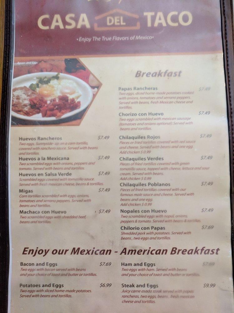 Menu at La Original Casa Del Taco restaurant, National City