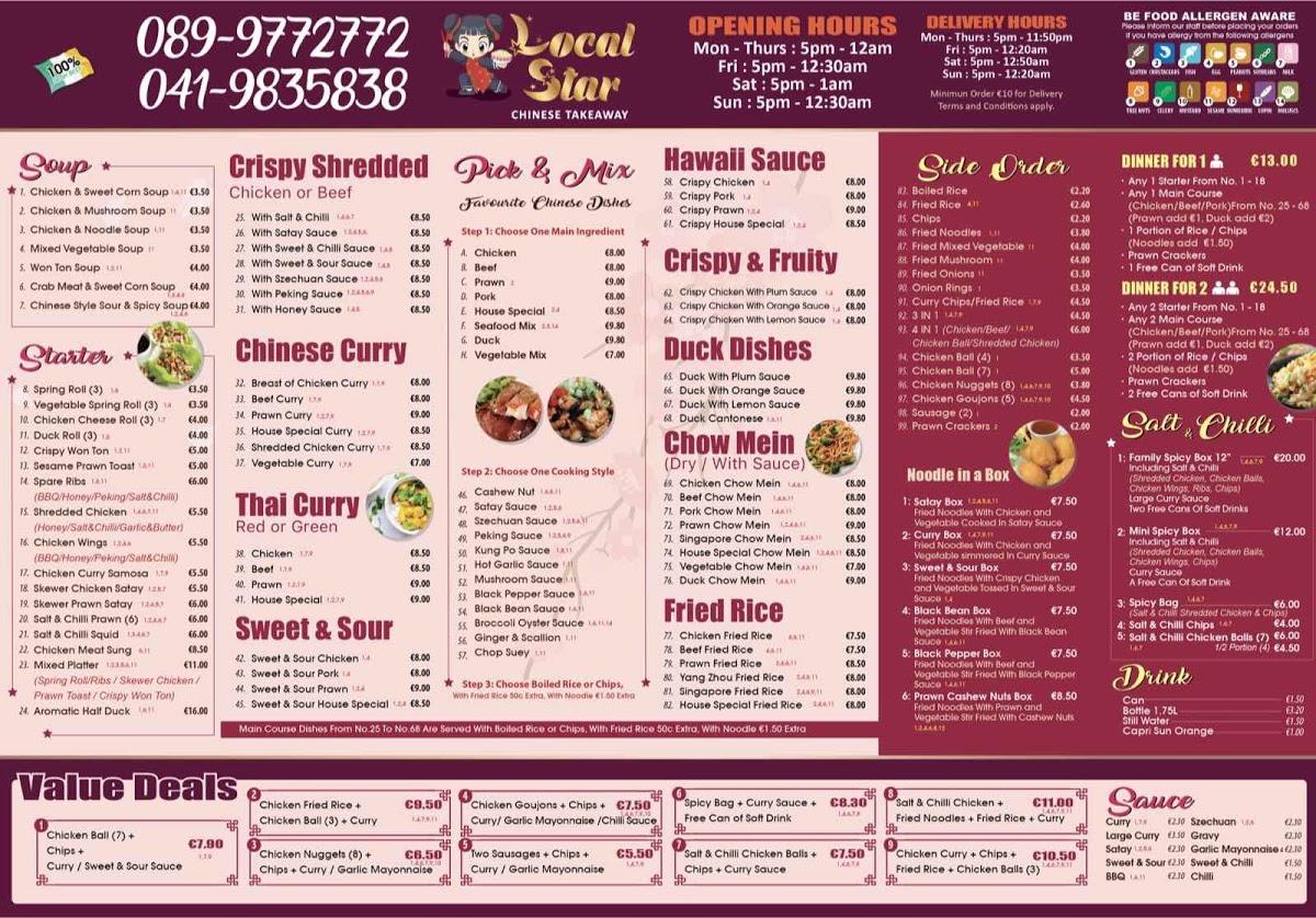 Menu at Local Star restaurant, Drogheda, 73 West St