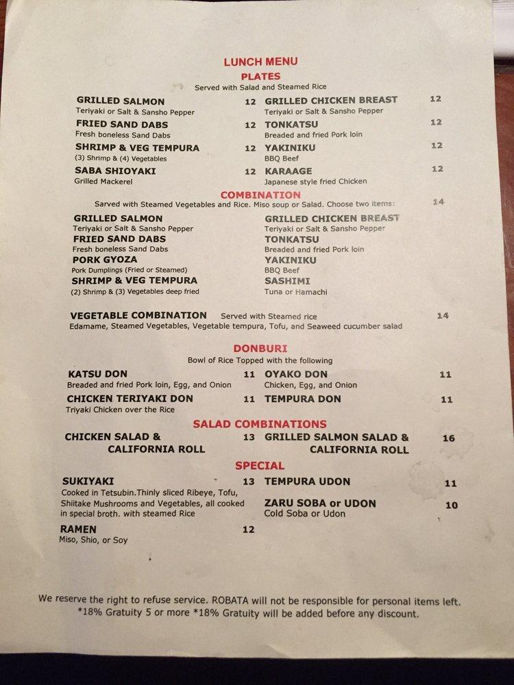 Menu at Robata Grill & Sake Bar, Carmel-by-the-Sea, The Barnyard