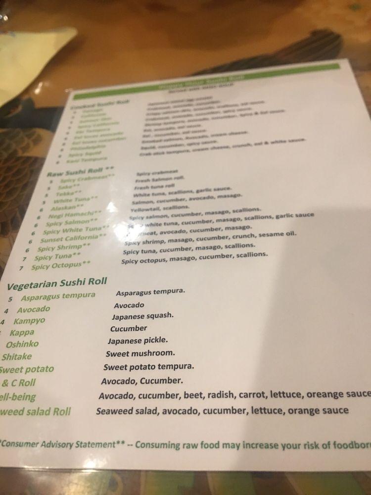 Menu at Sushi Don restaurant, Lafayette