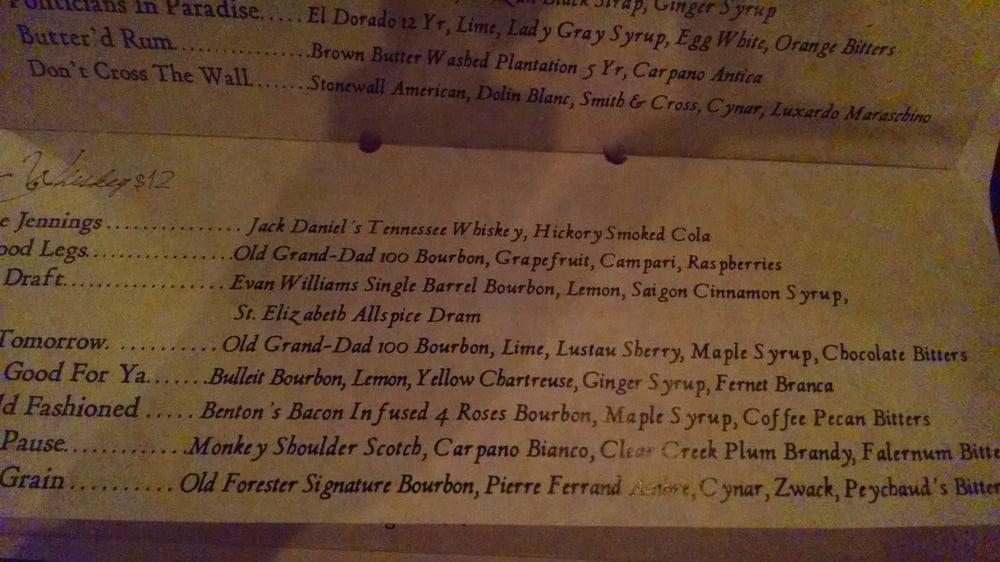 Menu at The Patterson House pub & bar, Nashville