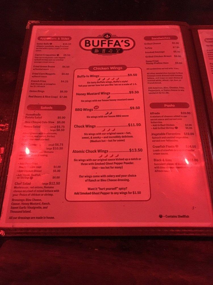 Menu at Buffa's pub & bar, New Orleans