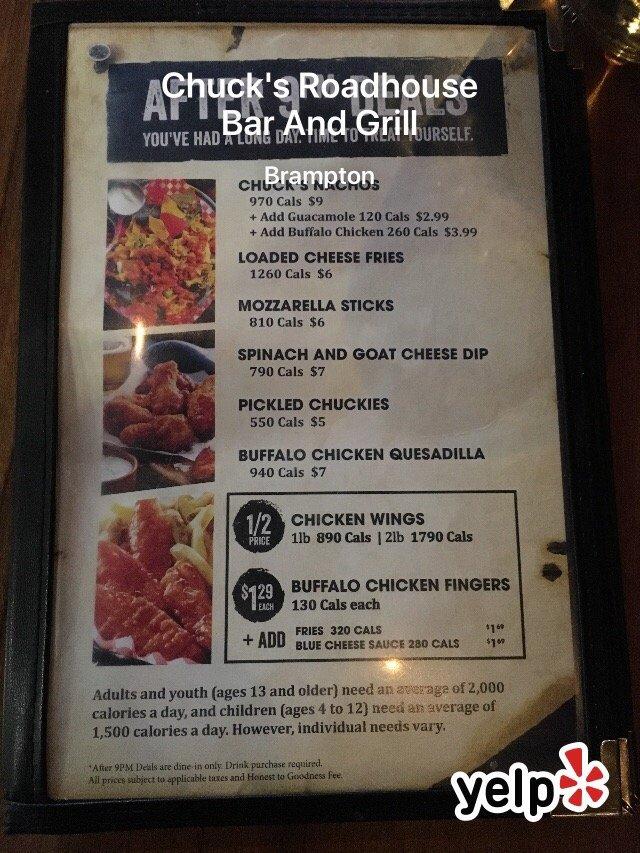 Menu at Chuck’s Roadhouse Bar & Grill, Brampton, 2 Kennedy Rd S