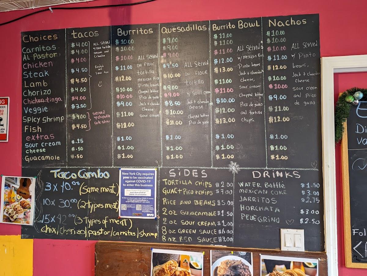 Menu at El Cabron Taqueria & Marisqueria restaurant, New York City