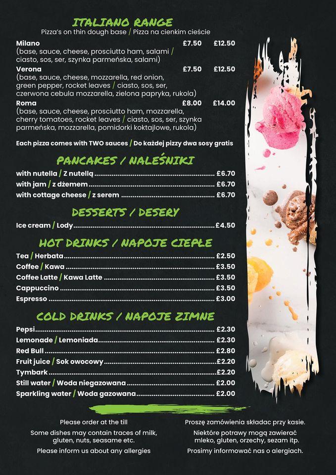 Menu at Graffiti restaurant, Spalding