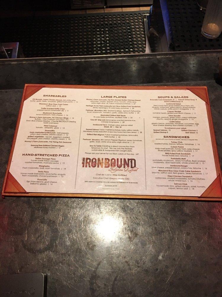 Menu at Ironbound pub & bar, Elizabeth