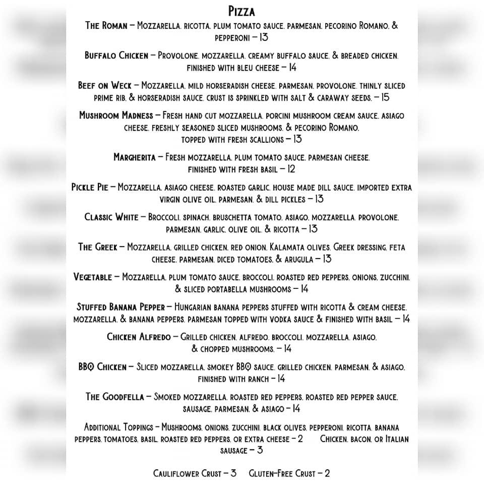 Menu at Roman's pizzeria, Batavia