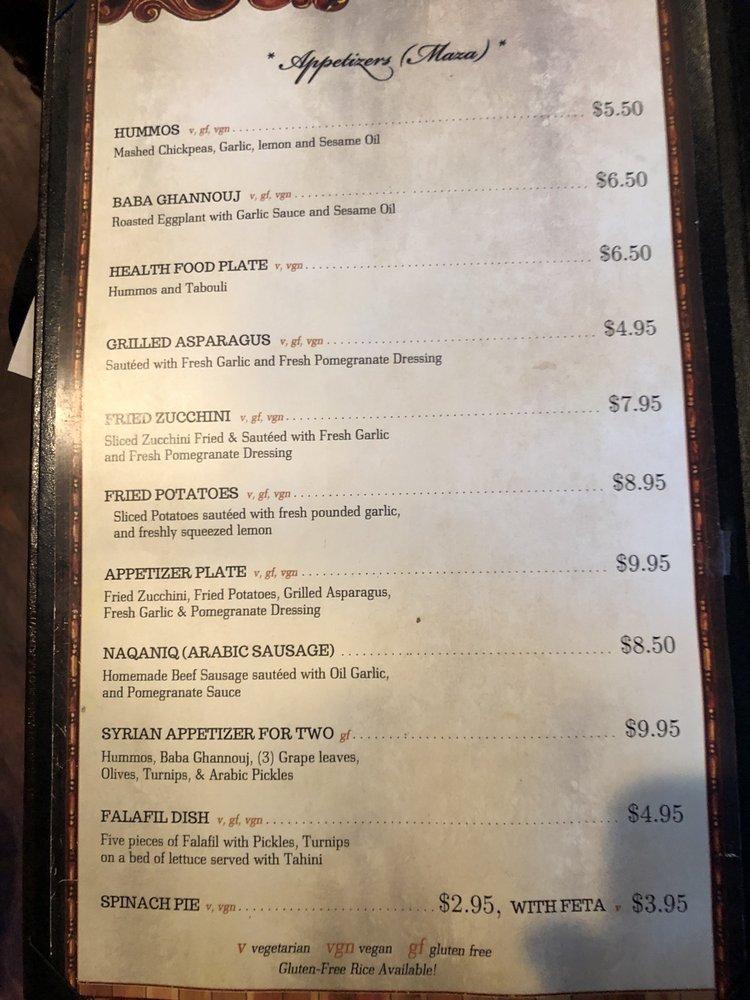 Menu at Zenobia Cuisine & Bar, Canfield