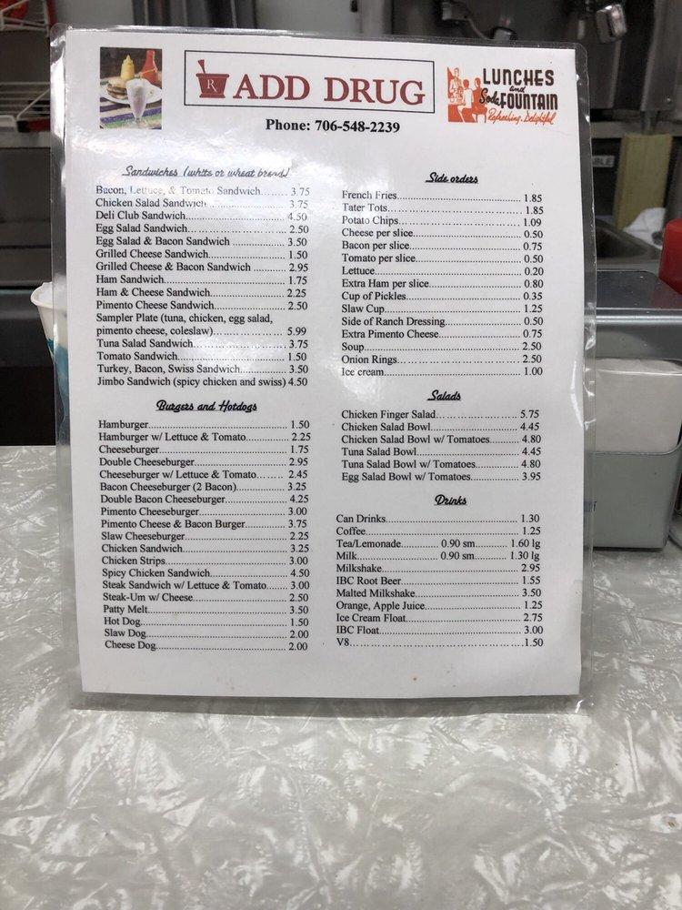 Menu at ADD DRUG, Athens