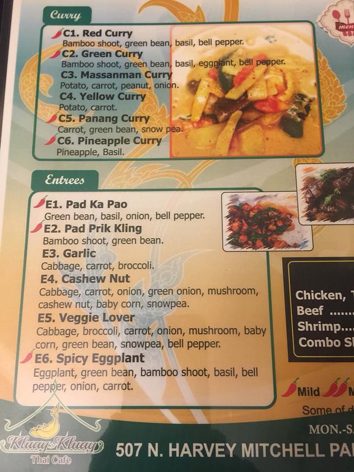 Menu at Bangkok Thai Kitchen restaurant, Bryan