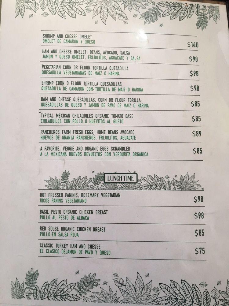 Menu at Café Calafia, San José del Cabo