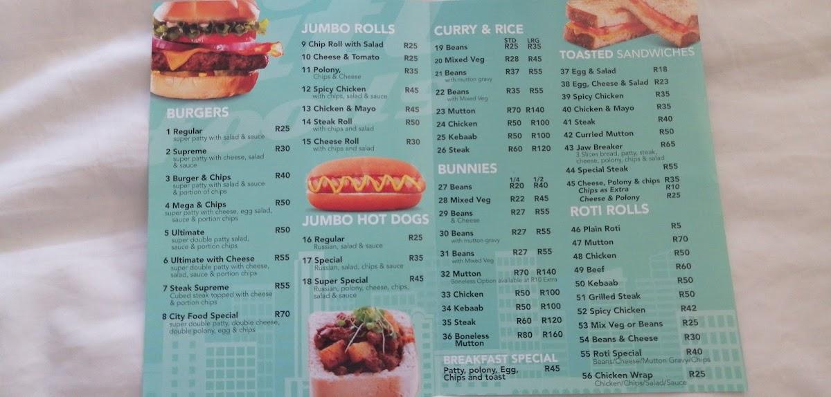 Menu at Citi Foods restaurant, Durban