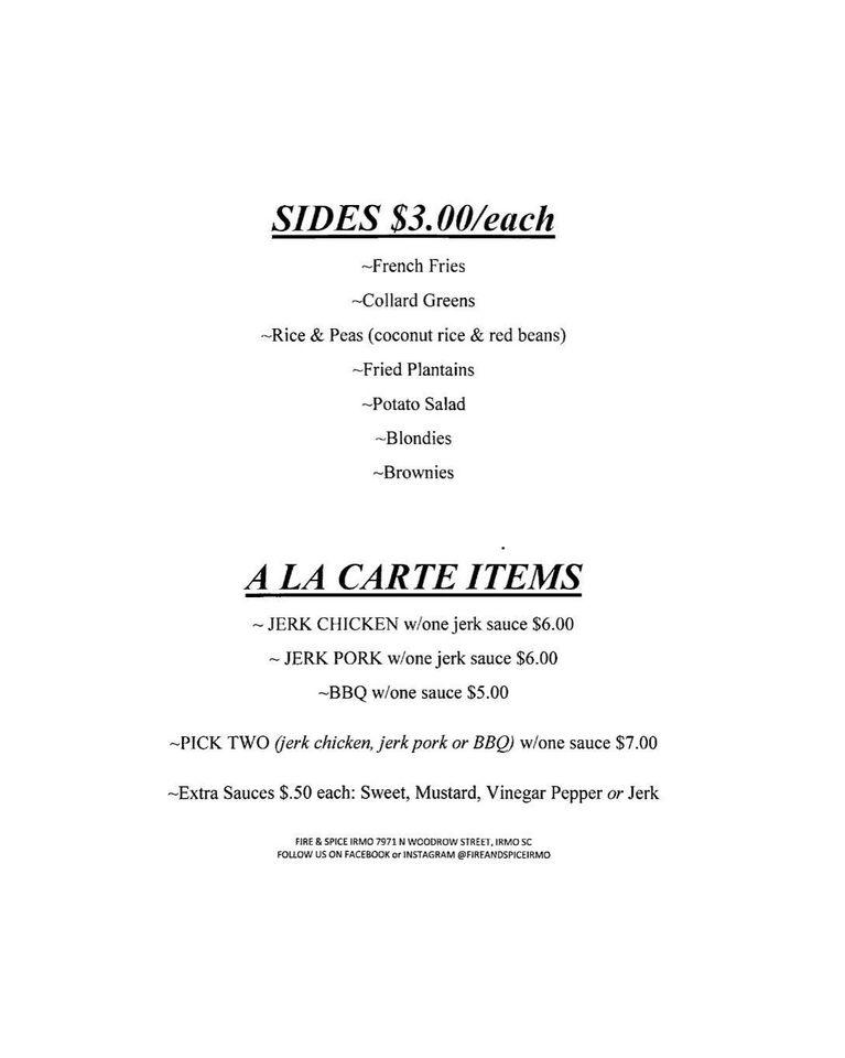 Menu at Fire and Spice Irmo BBQ, Irmo