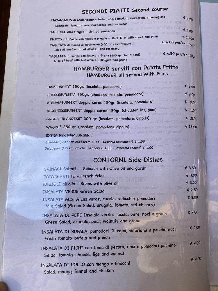 Menu at Fufluns pizzeria, Cortona