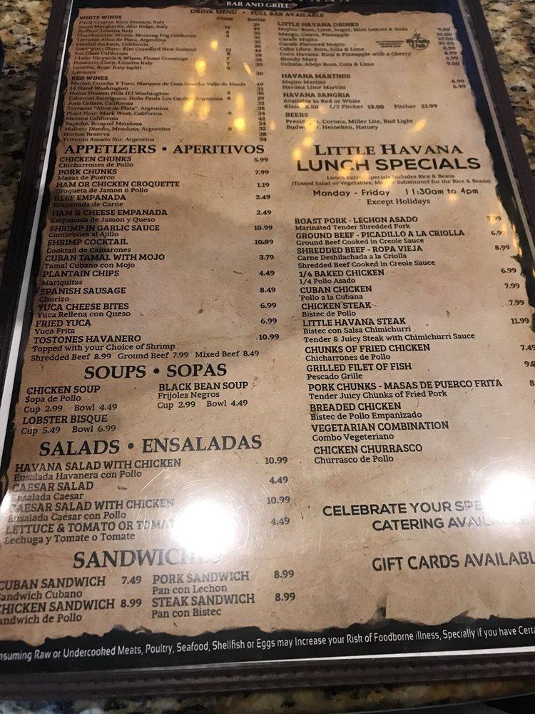 Menu at Little Havana Bar & Grill, Coral Springs