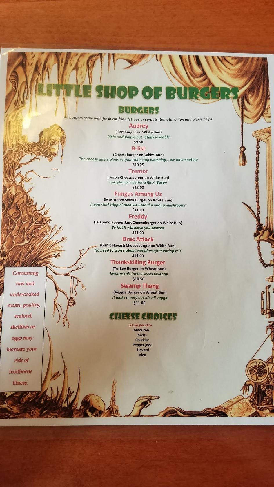 Menu at Little Shop of Burgers restaurant, Casper