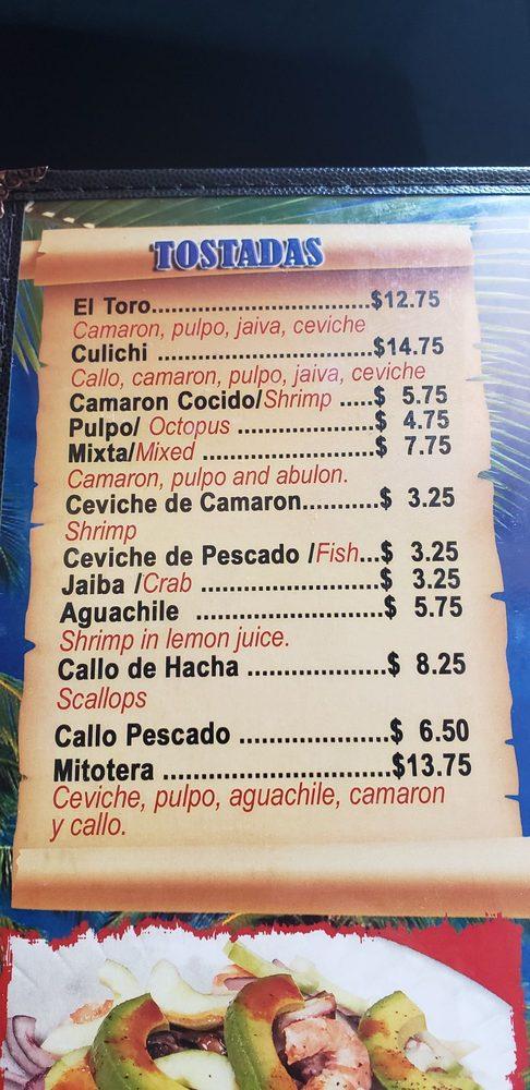 Menu at Mariscos El Rafa restaurant, Chino