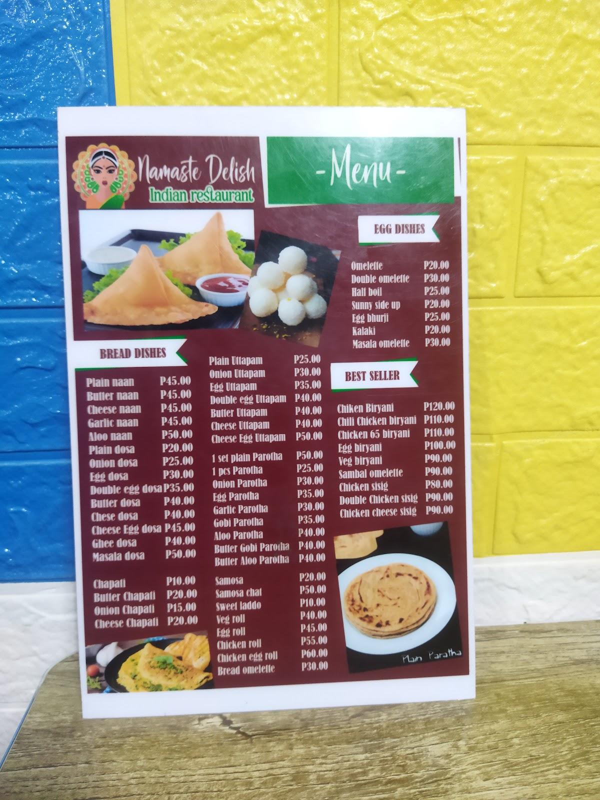 Menu at Namaste delish restaurant, Davao City