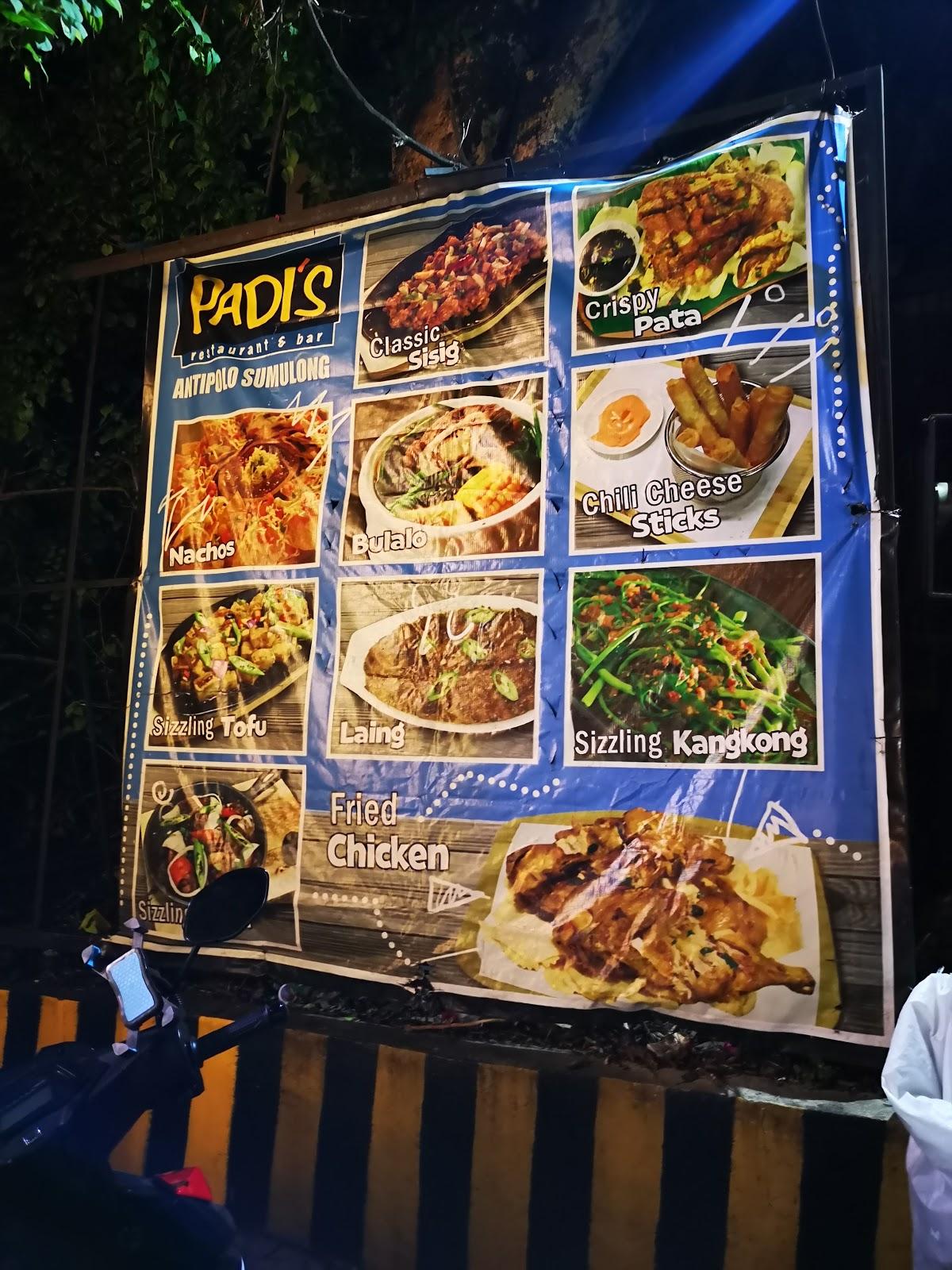 Menu at Padi's Point Sumulong Branch pub & bar, Antipolo, Sumulong Hwy