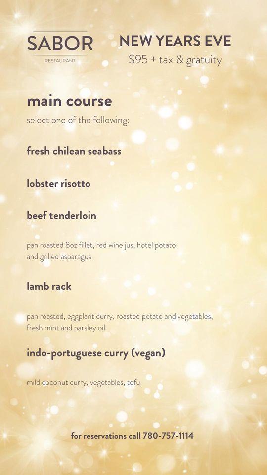 Menu at Sabor Restaurant, Edmonton