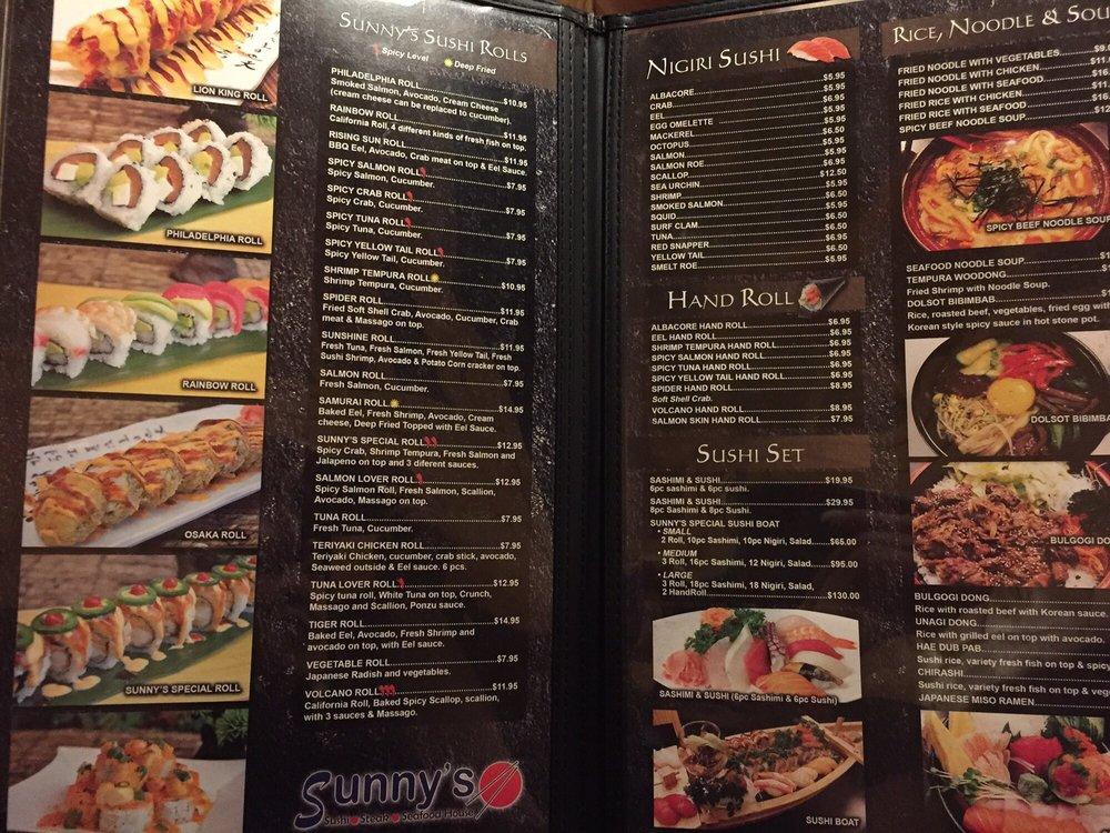 Menu at Sunny's Sushi restaurant, El Paso, Montana Ave
