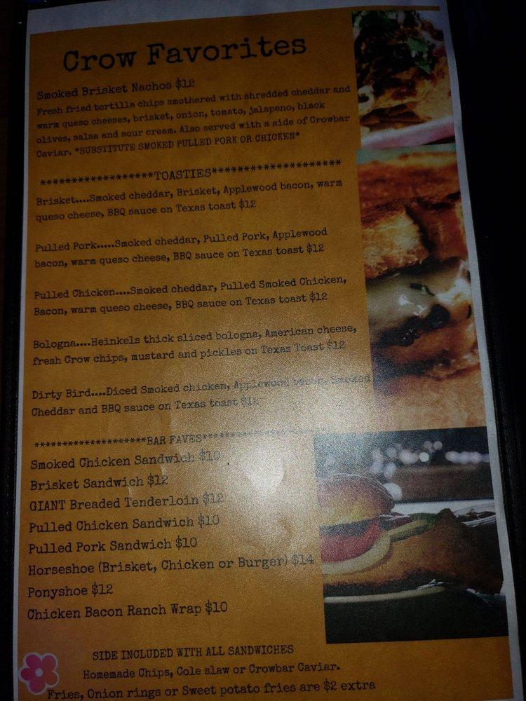 Menu at The Crowbar, Decatur