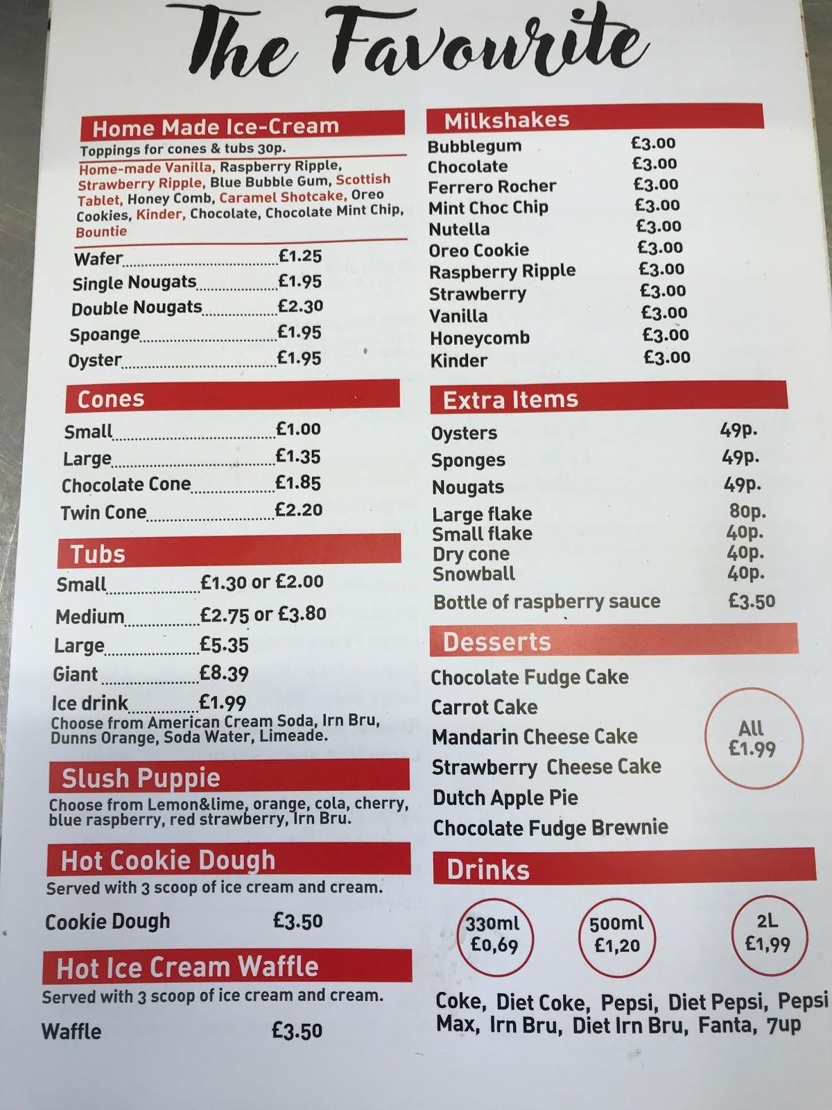 Menu at The Favourite Cafe, Glasgow
