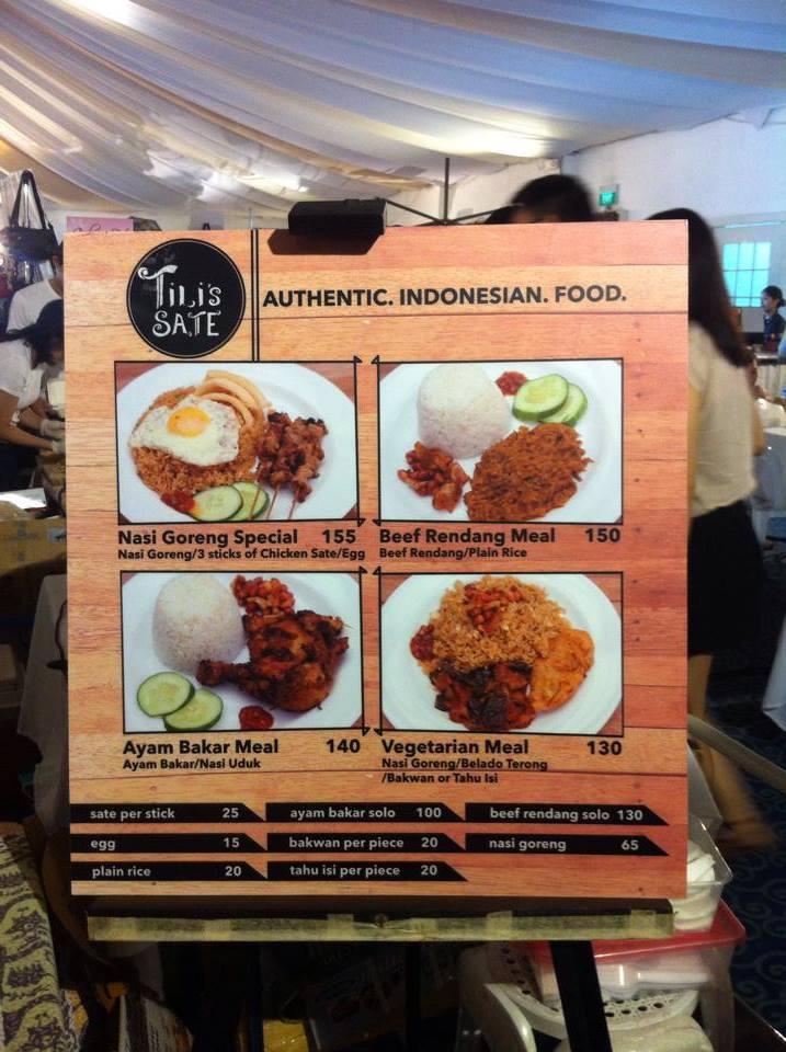 Menu at Tili's Sate restaurant, Makati