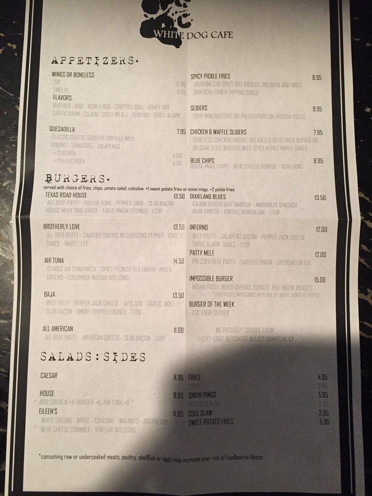 Menu at White Dog Cafe, Portland