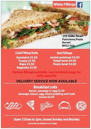 Menu at Wilde Fillings Sandwich Bar, Poole