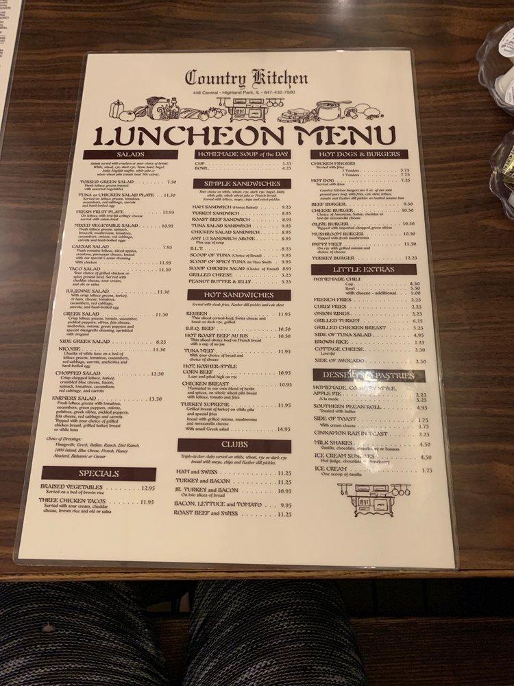Menu at Country Kitchen restaurant, Highland Park