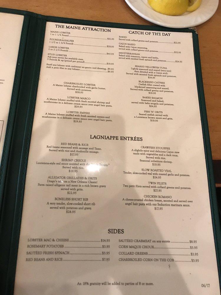 Menu at Drago's Seafood Restaurant - Hilton New Orleans Riverside, New ...
