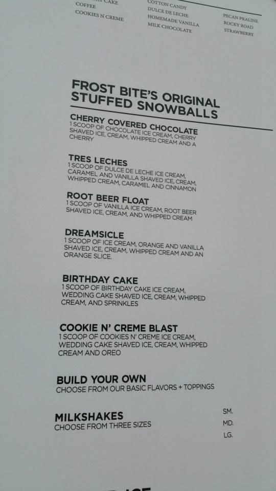 Menu at Frost Bites, Crane