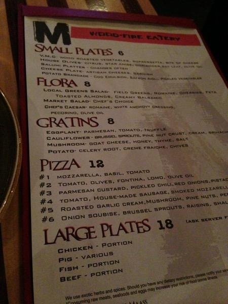 Menu at M. Restaurant, Cincinnati