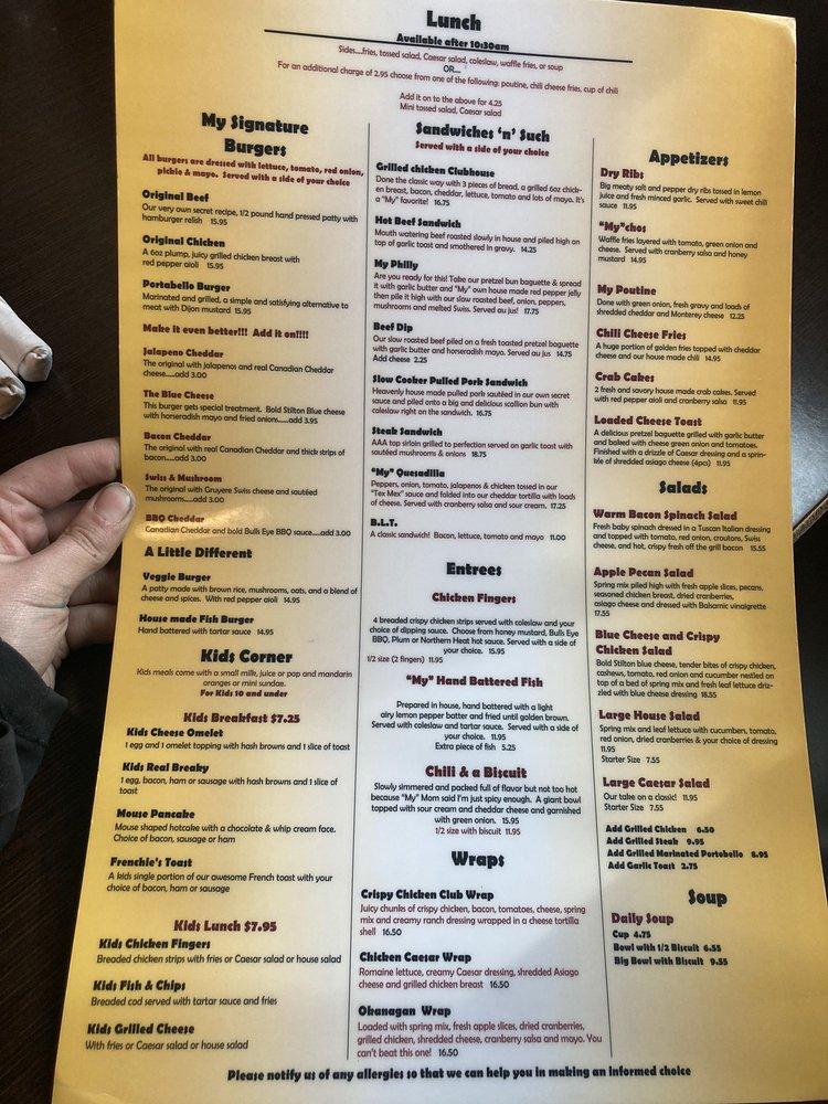 Menu at My Neighbourhood Restaurant, Kelowna