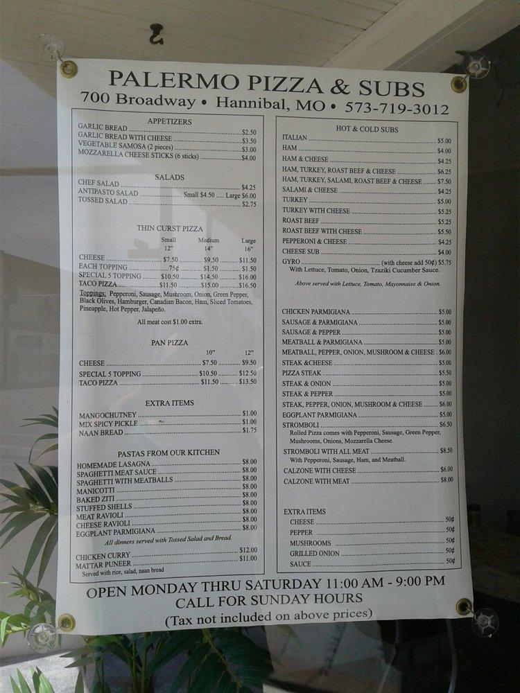 Menu at Palermo Pizza & Subs restaurant, Hannibal
