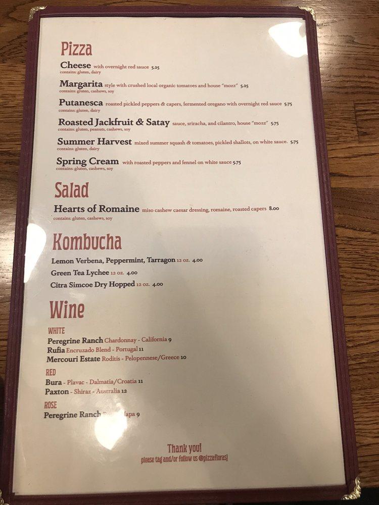 Menu at Pizza Flora pizzeria, San Jose