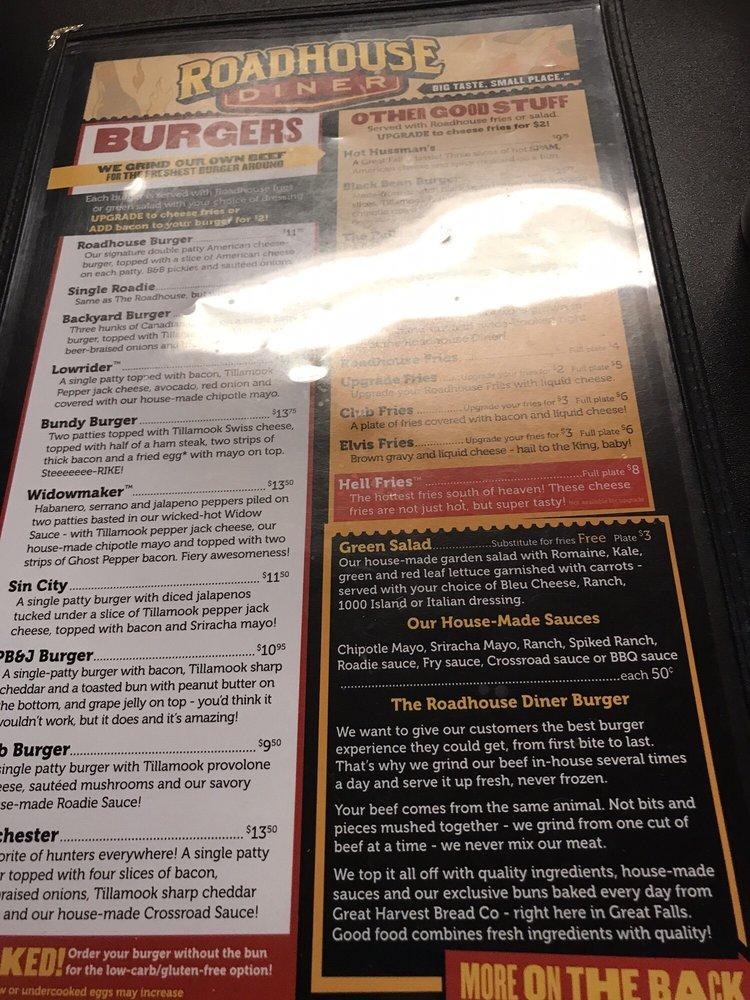 Menu at Roadhouse Diner restaurant, Great Falls