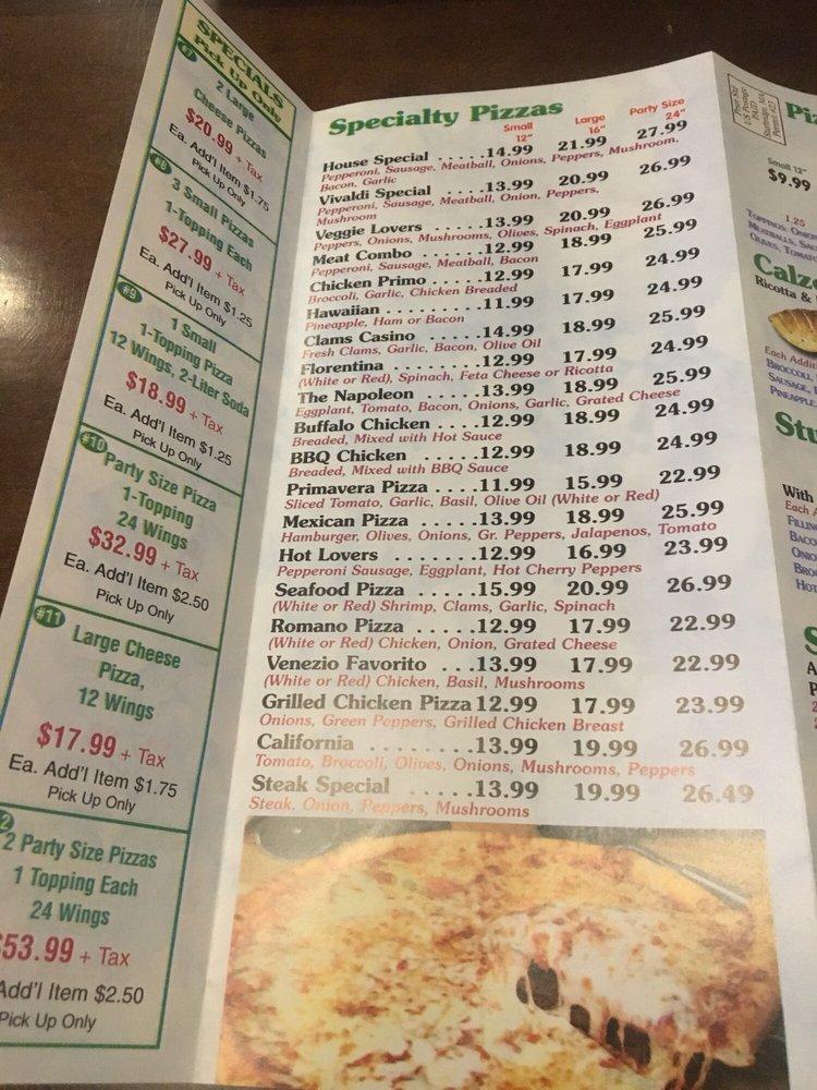 Menu at vivaldi's pizzeria, Great Barrington