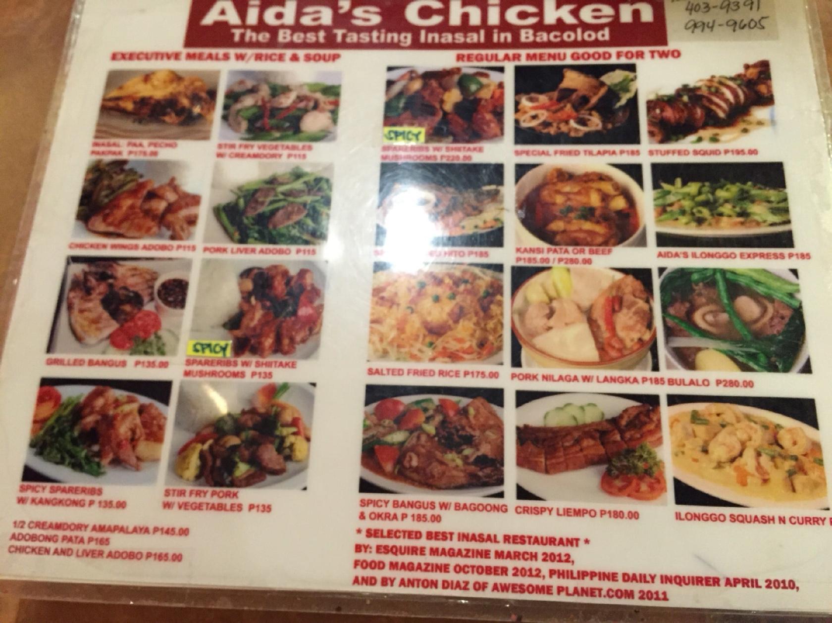 Menu at Aida's Chicken House BBQ, Makati, Second Floor