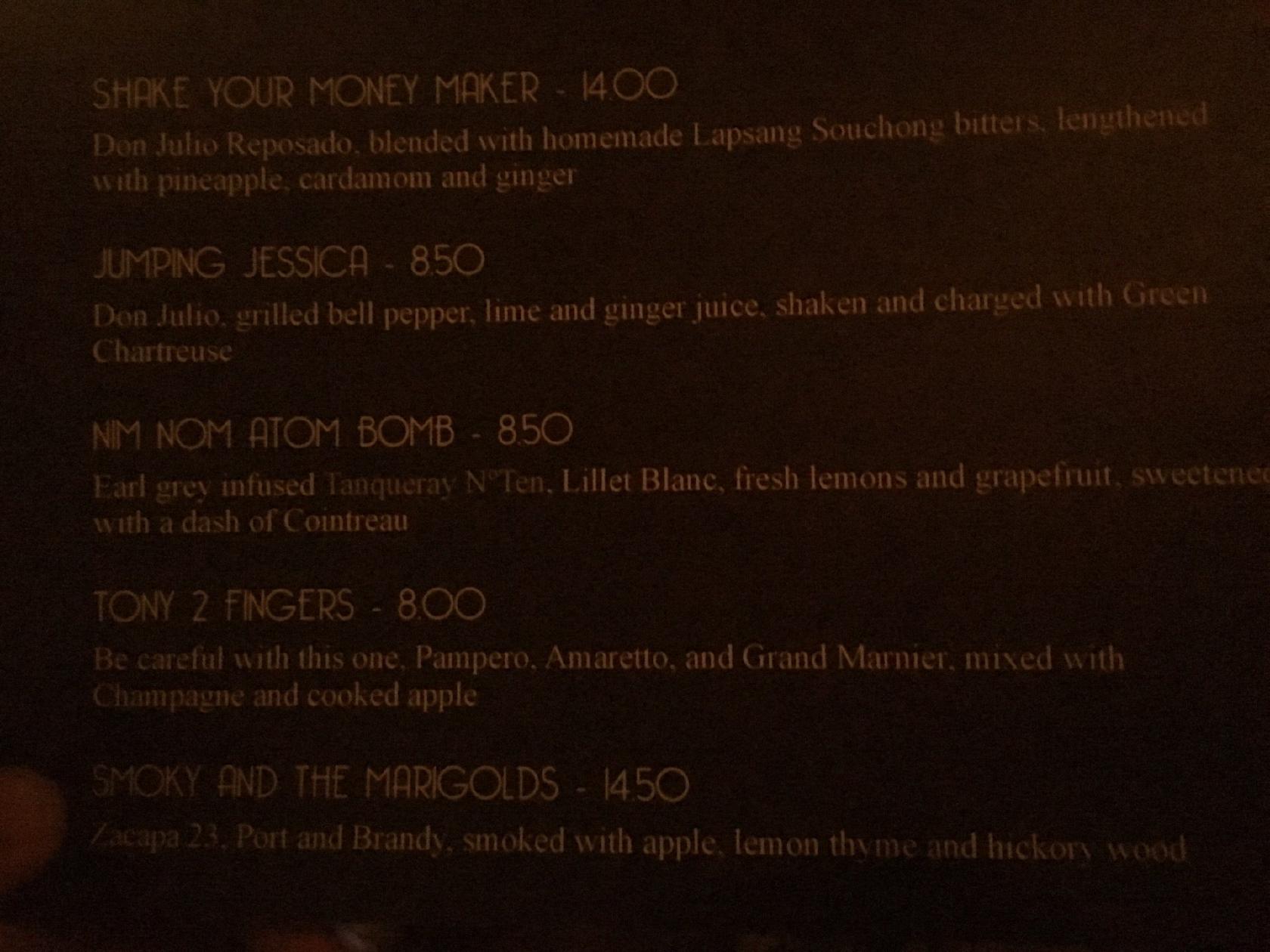 Menu at CINCO lounge pub & bar, Lisbon, R. Ruben A. Leitão 17A