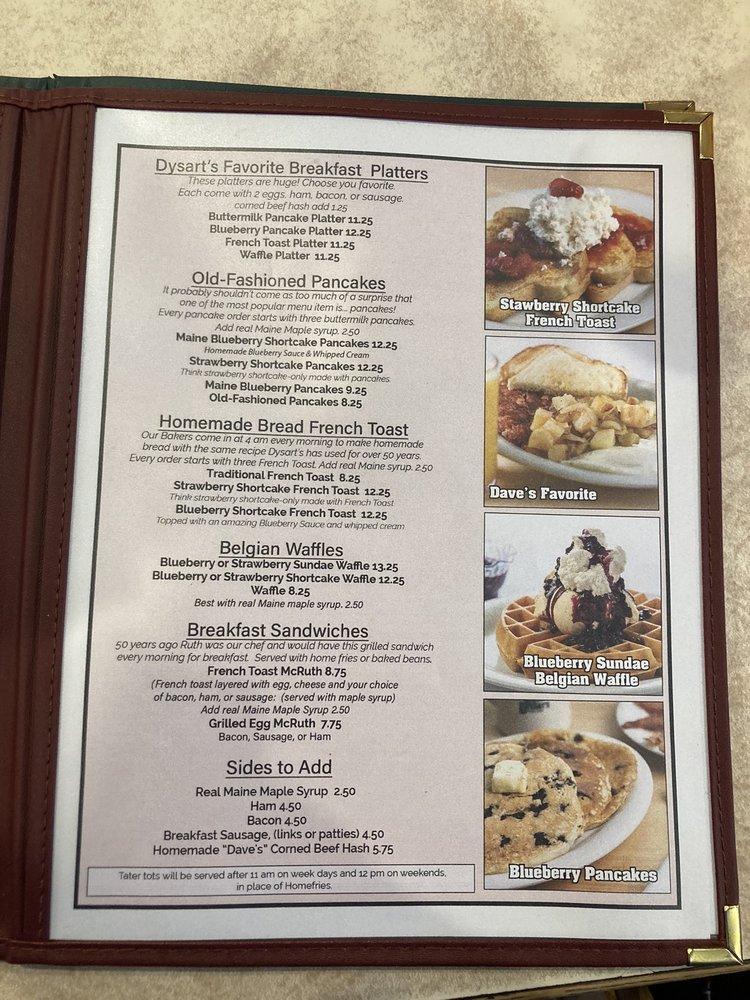 Menu at Dysart's Restaurant & Truck Stop, Hermon, 530 Coldbrook Rd